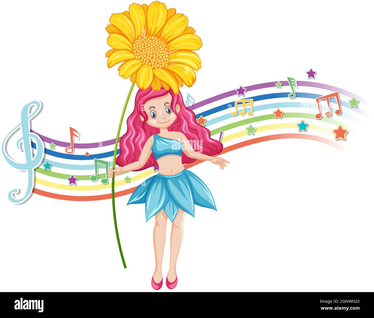 Cute fairy cartoon character with melody rainbow wave illustration ...
