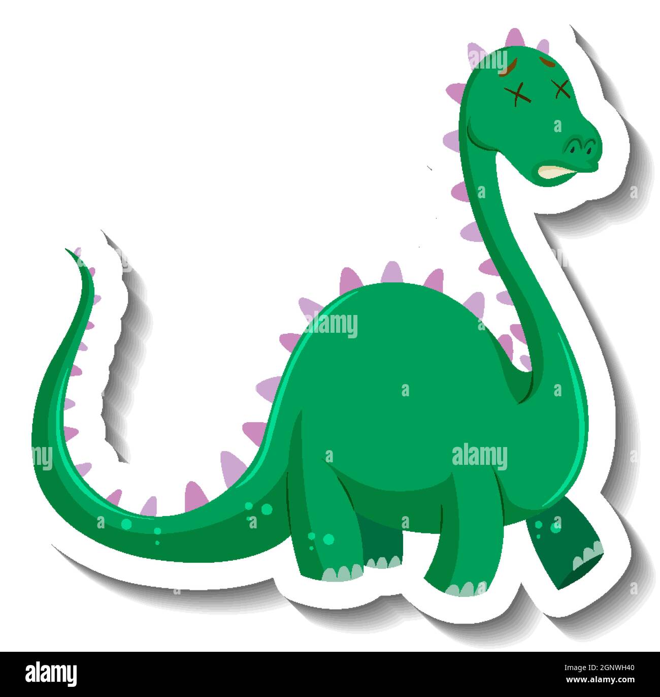 Cute green dinosaur cartoon character sticker illustration Stock Vector ...