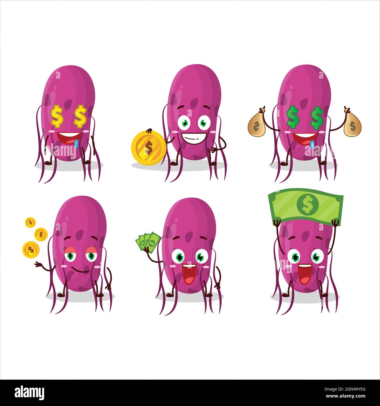 Virus Molecule cartoon character with cute emoticon bring money. Vector ...