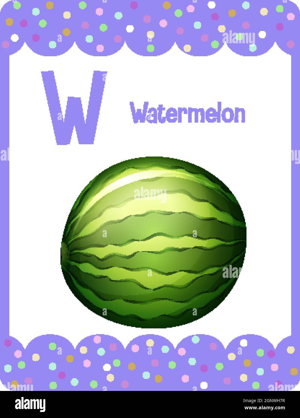 Alphabet flashcard with letter W for Watermelon illustration Stock ...