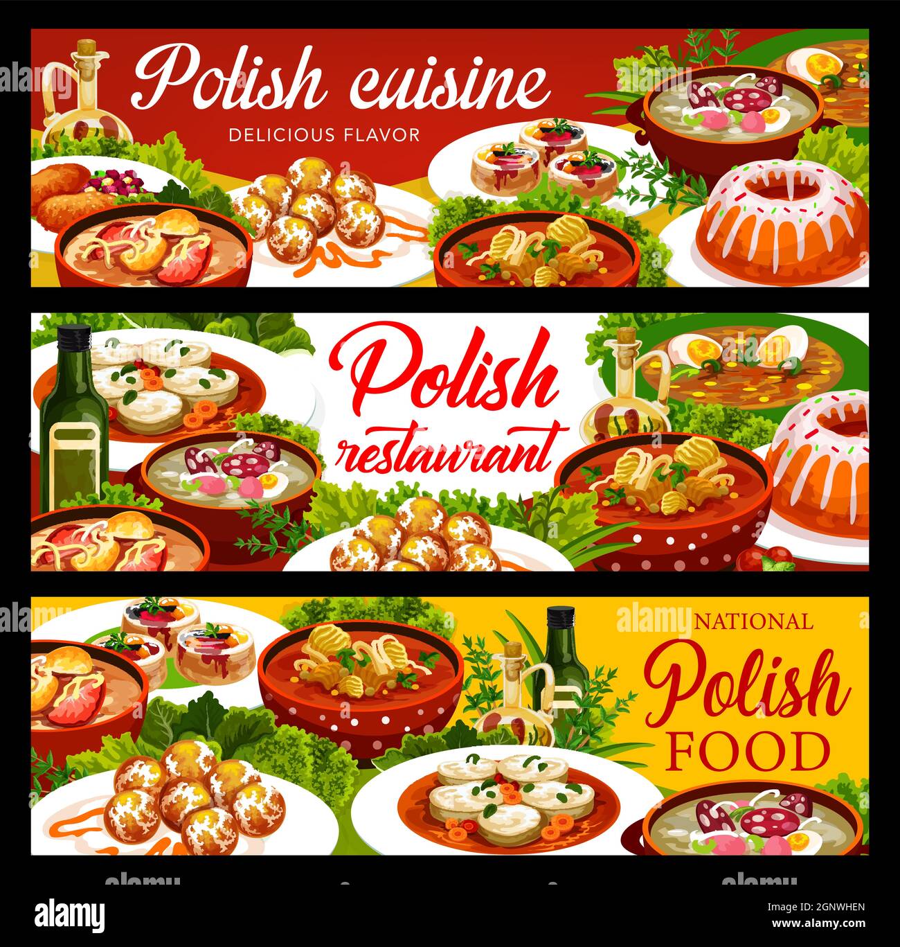 Polish cuisine food banners with lunch and dinner dishes, vector ...