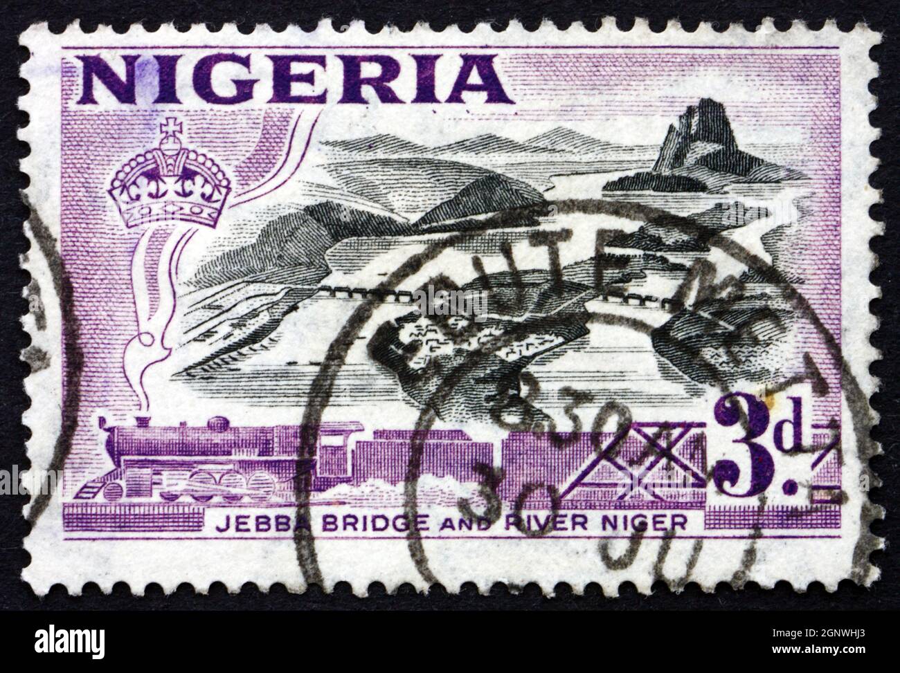 NIGERIA - CIRCA 1953: a stamp printed in Nigeria shows Jebba Bridge ...