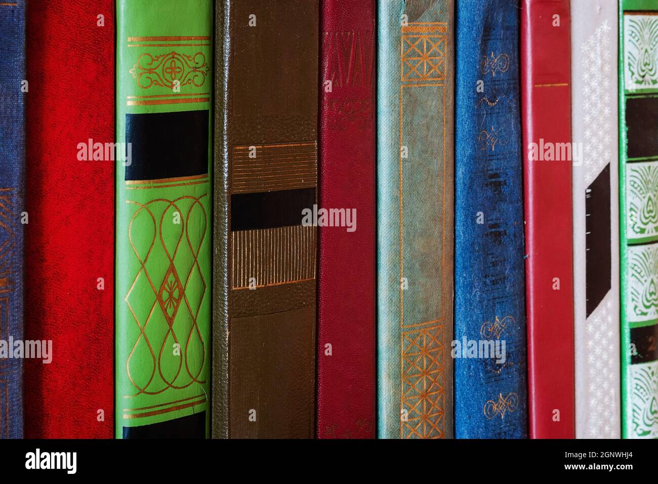 book covers on the shelf close up Stock Photo - Alamy
