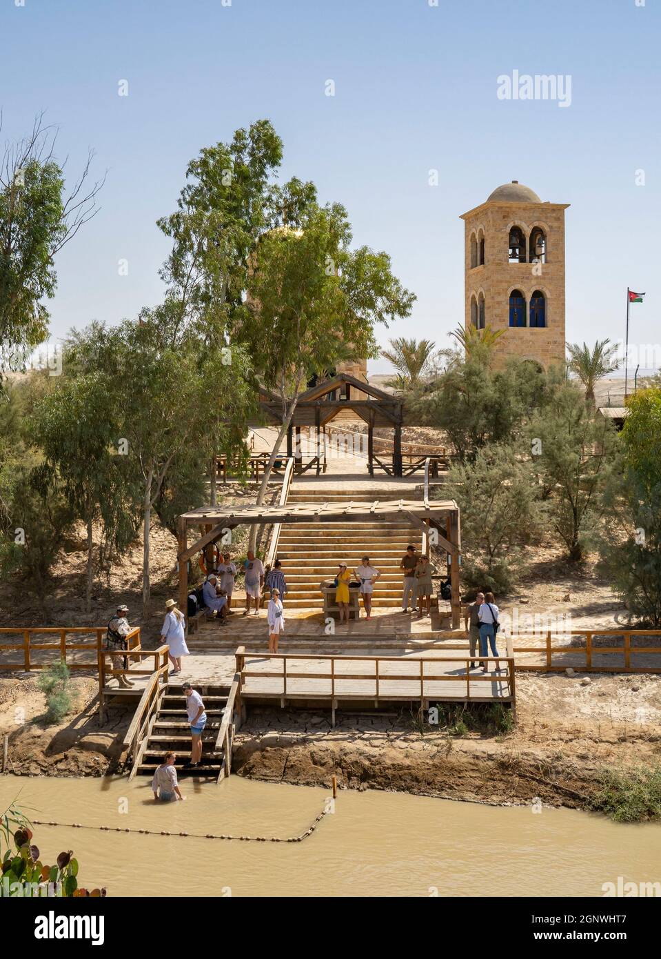 Bethany, Jordan - September 26th, 2021: Pilgrims immerse themselves in ...