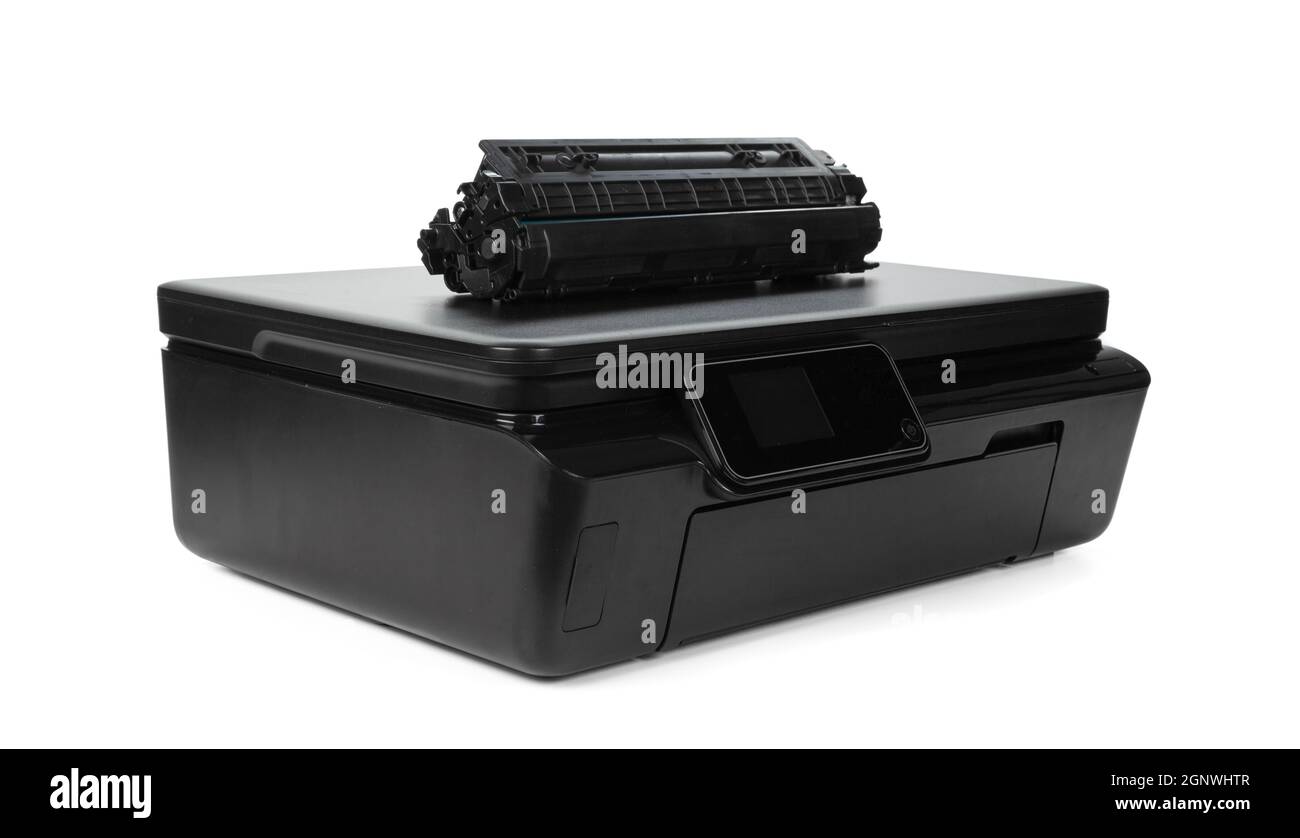 Laser home printer isolated on white background Stock Photo - Alamy