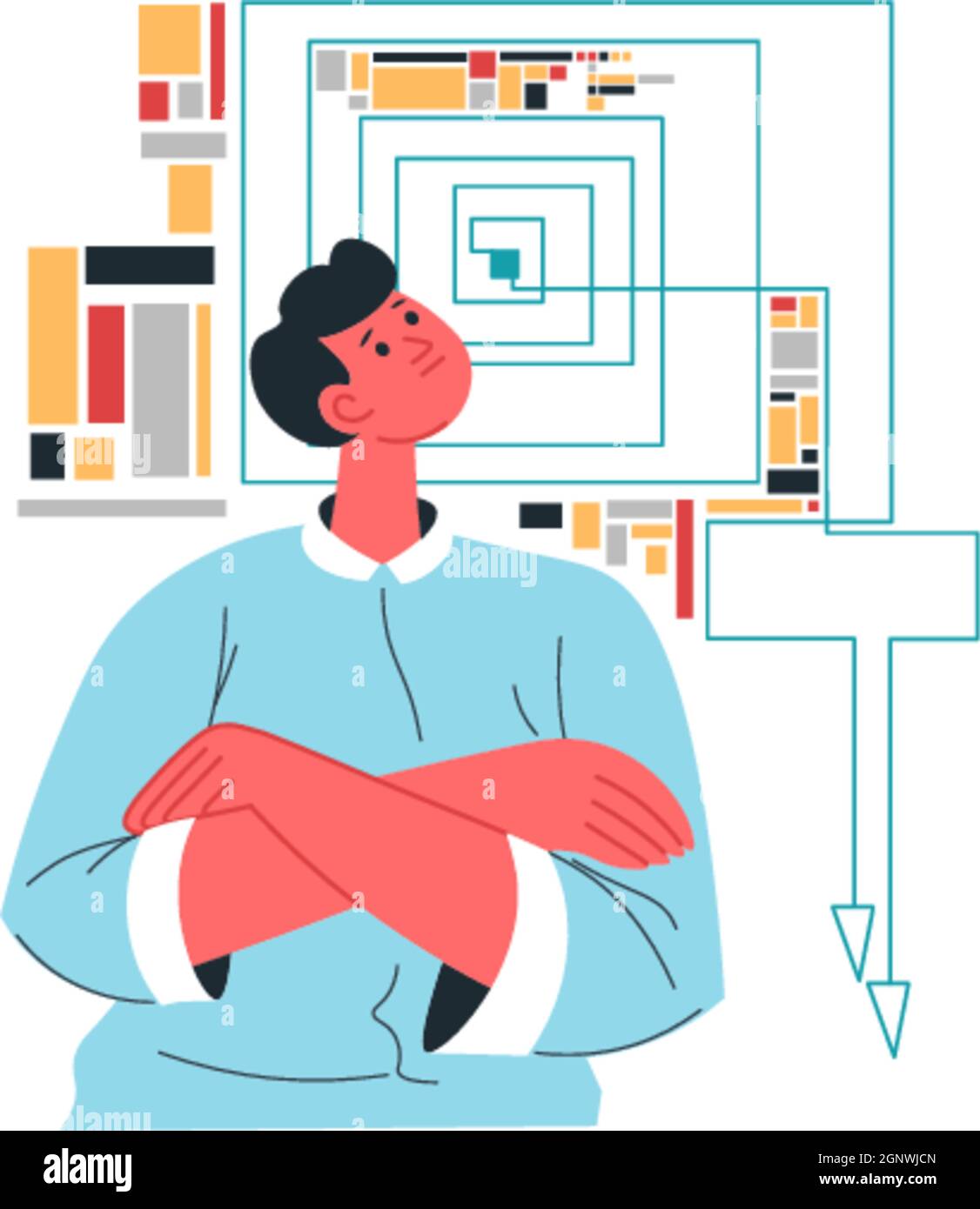 Engineer making project thinking on schemes vector Stock Vector Image ...