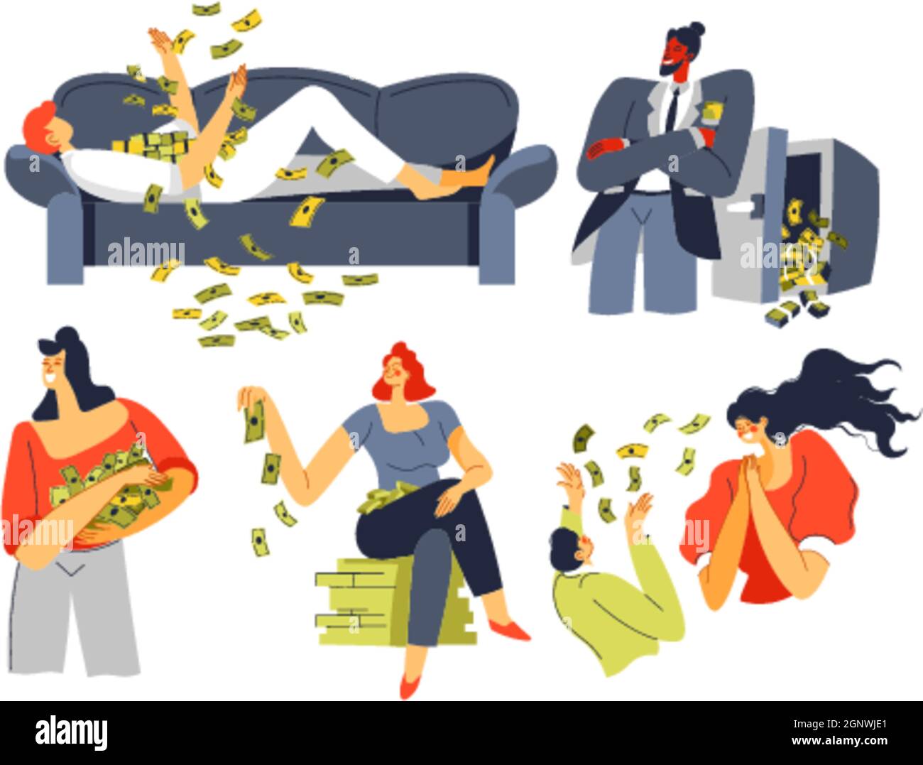 Rich people throwing money, wasting finance vector Stock Vector Image ...