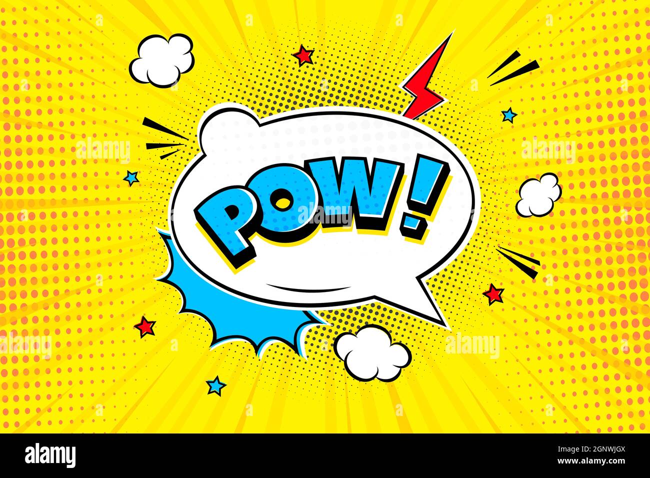 Pow comic speech bubble halftone shadow text expression retro comic style flat design Stock ...