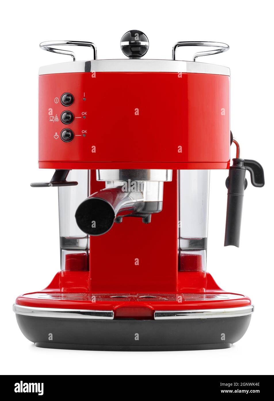 Stylish red coffee machine isolated on white background Stock Photo - Alamy