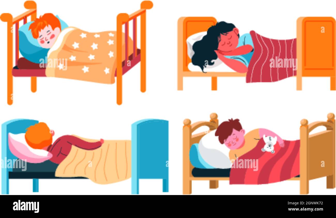 Children asleep in bed, kids resting at night Stock Vector Image & Art ...