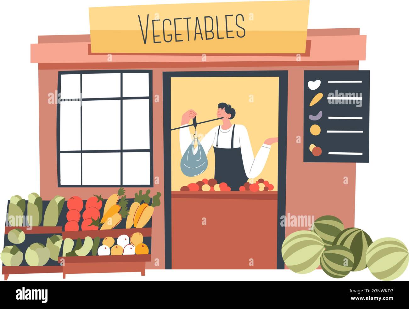 Vegetable shop, market or store with fresh veggies Stock Vector Image ...