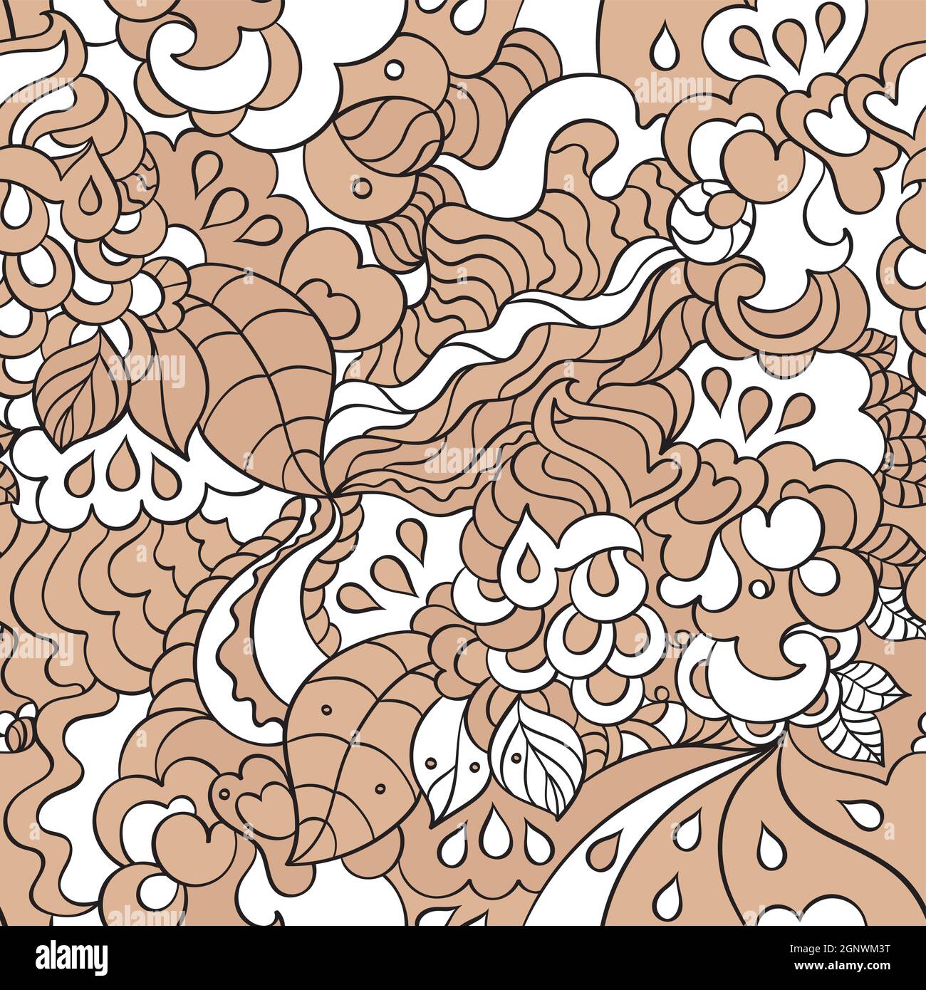 Abstract Floral Seamless Pattern Curly Wavy Beige Background Tracery