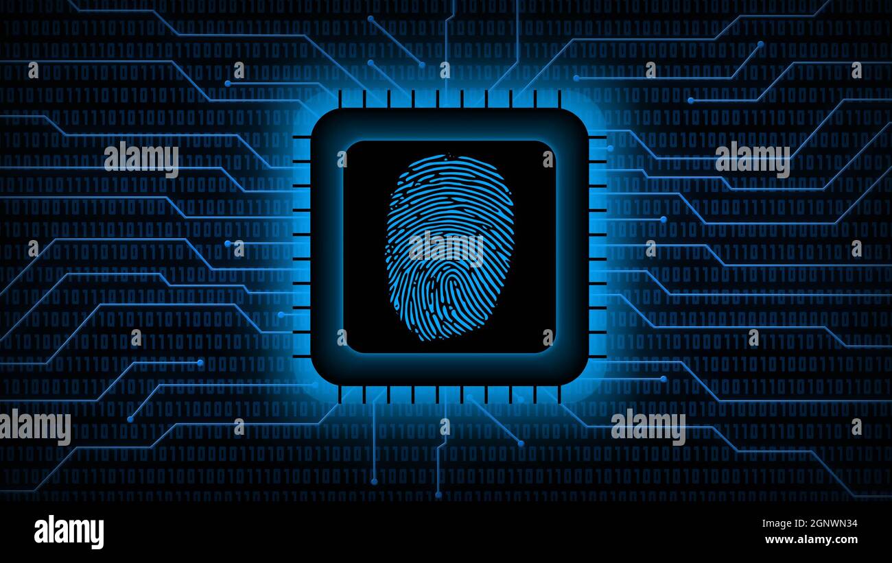 Fingerprint logo on chip sensor - abstract background in blue of ...