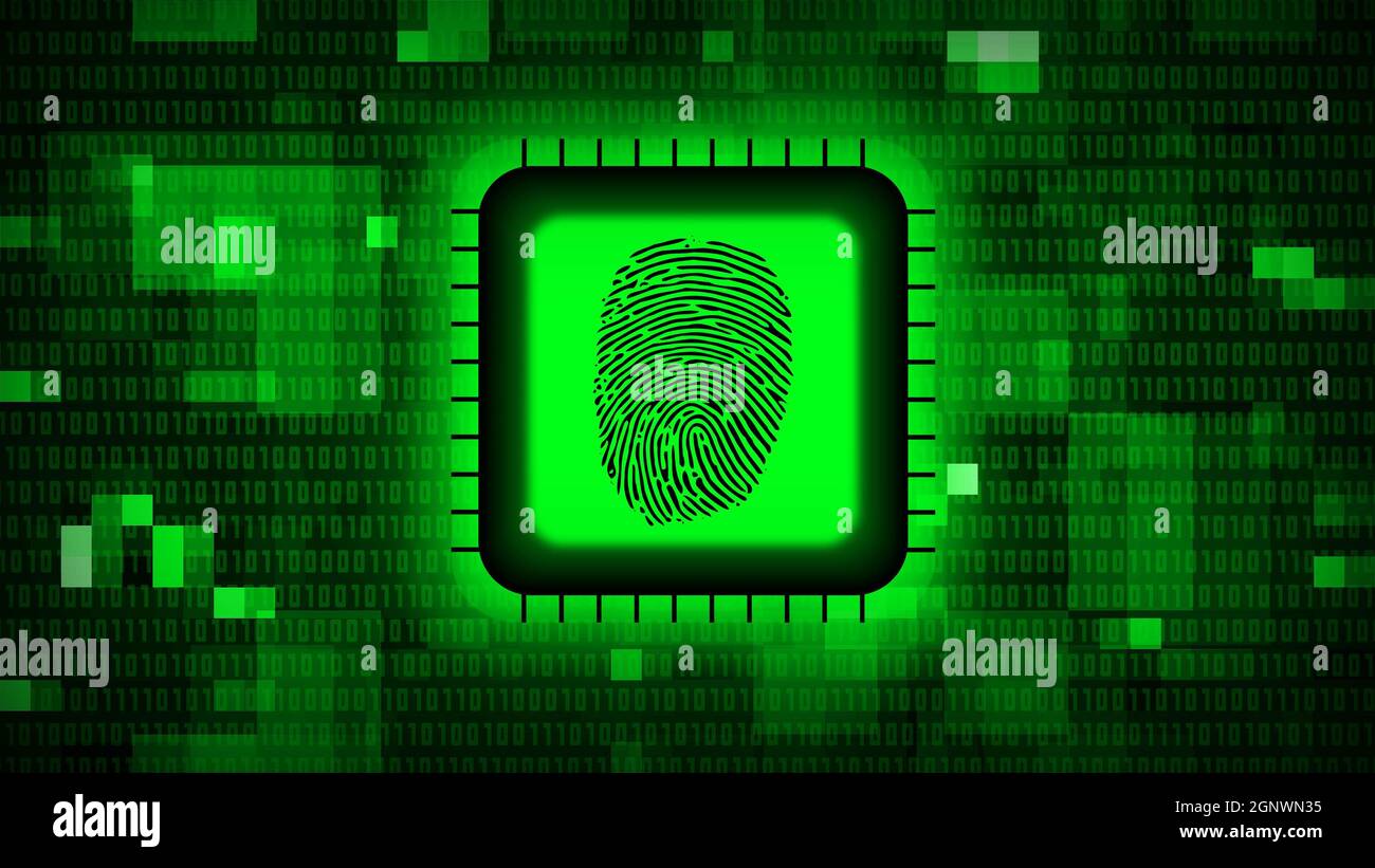 Fingerprint logo on chip sensor - abstract background in green of ...