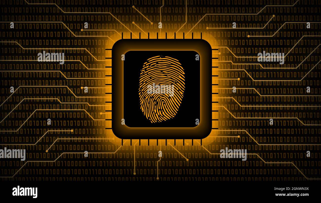 Fingerprint logo on chip sensor - abstract background in orange of ...