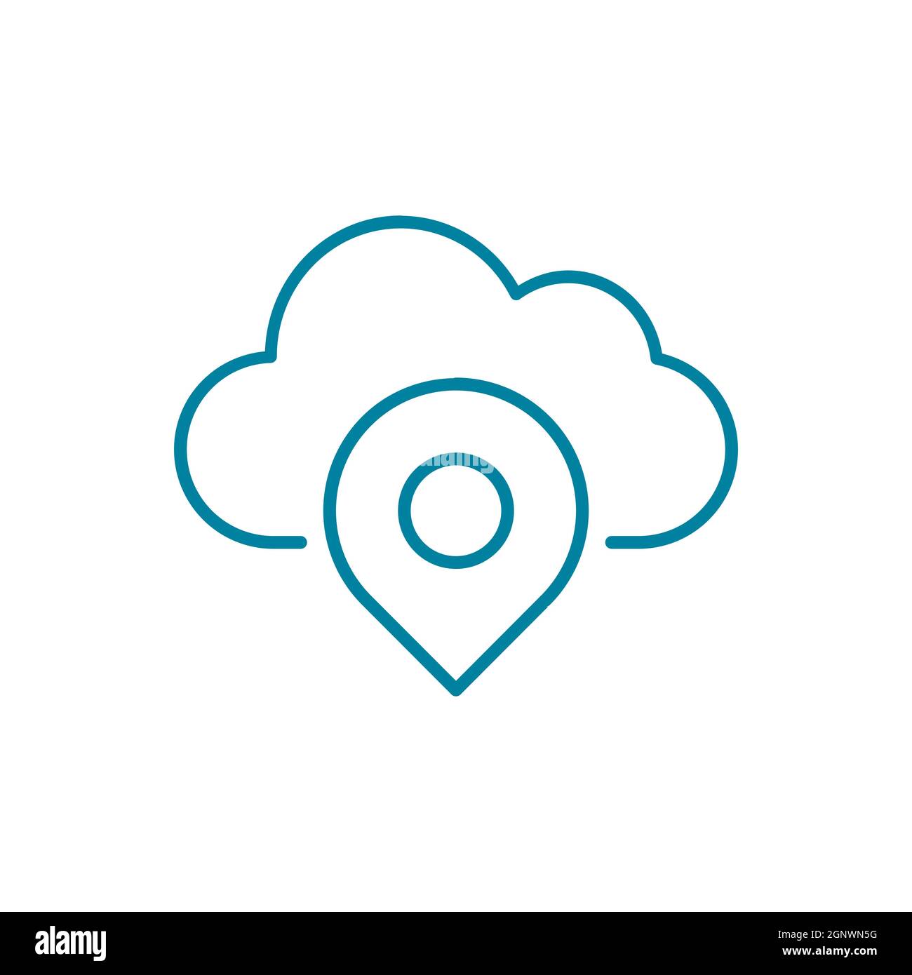 Cloud map marker line icon. Wireless navigation concept. Online ...