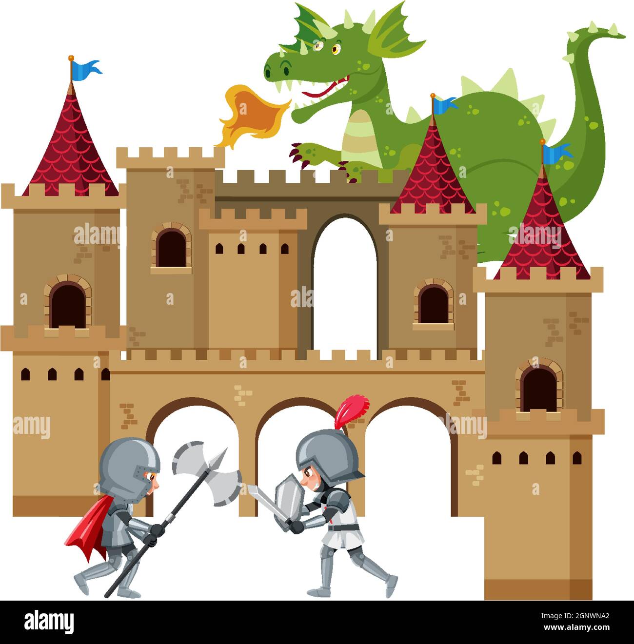 Knight flight with enemy in front of castle illustration Stock Vector ...