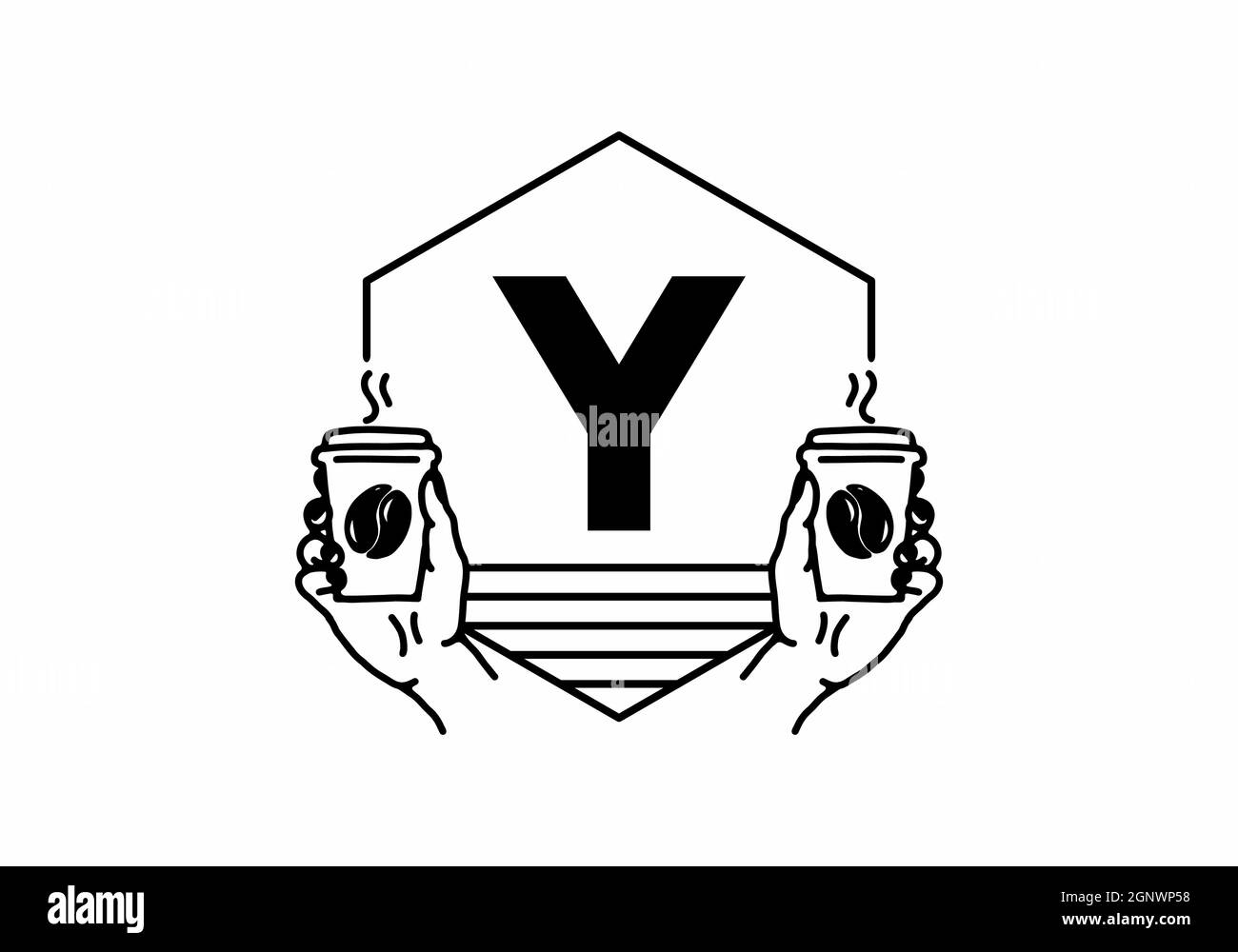 Hand holding a coffee cup line art with Y initial letter design Stock ...