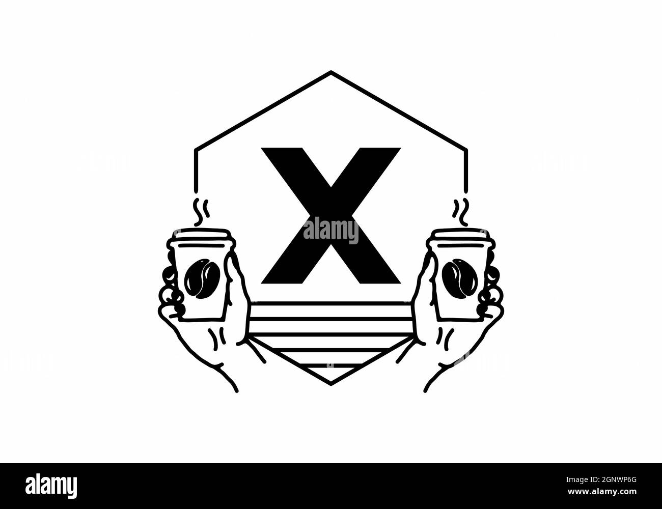 Hand holding a coffee cup line art with X initial letter design Stock ...