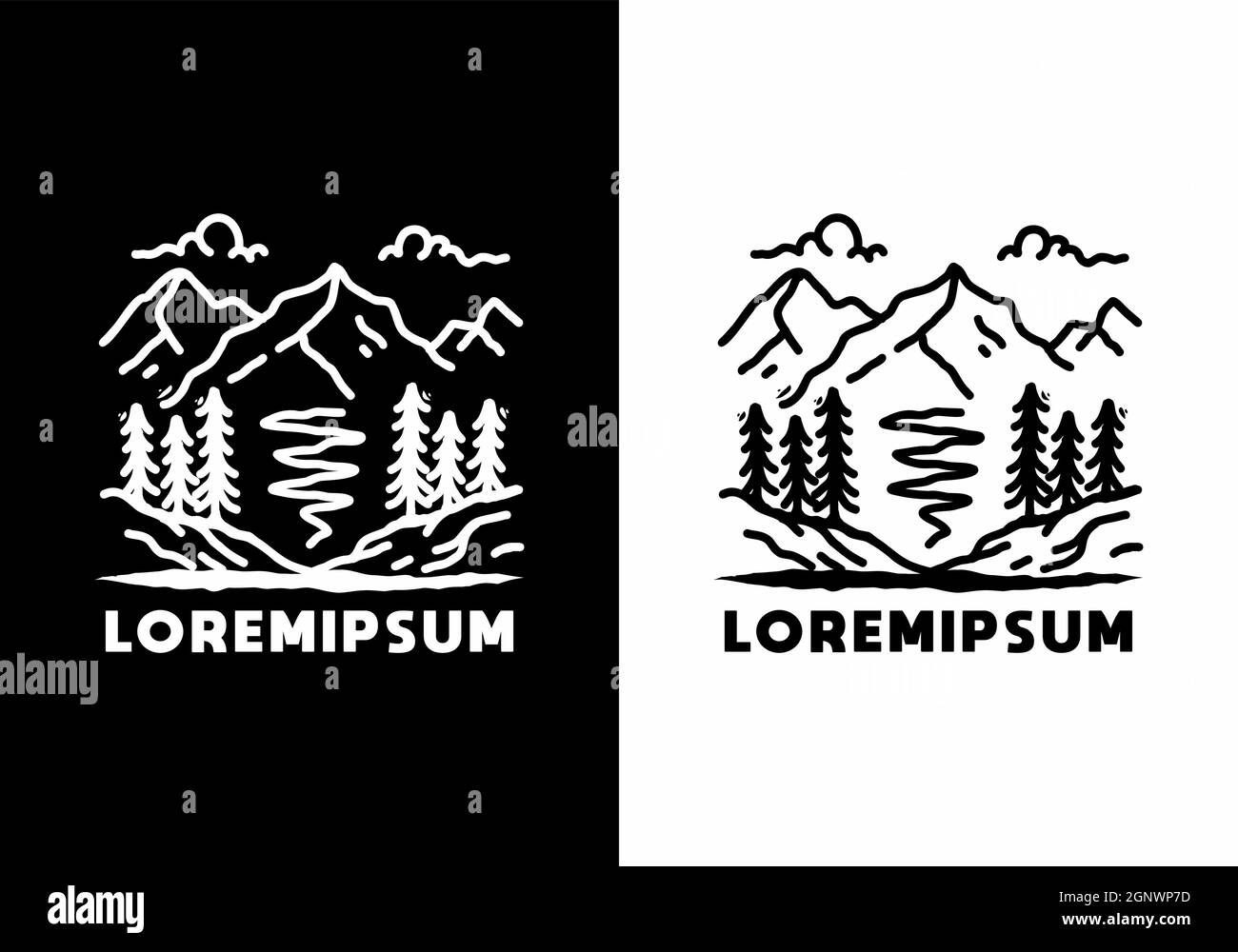 Mountain and forest line art illustration design Stock Vector Image ...