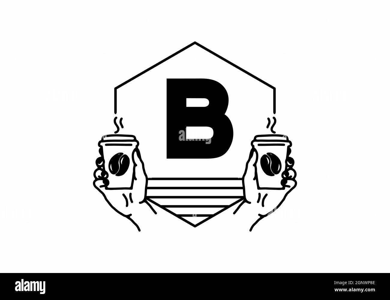 Hand holding a coffee cup line art with B initial letter design Stock ...