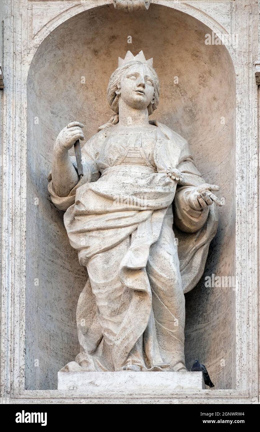 Saint Clotilde queen of the Franks statue on the facade of Chiesa di ...