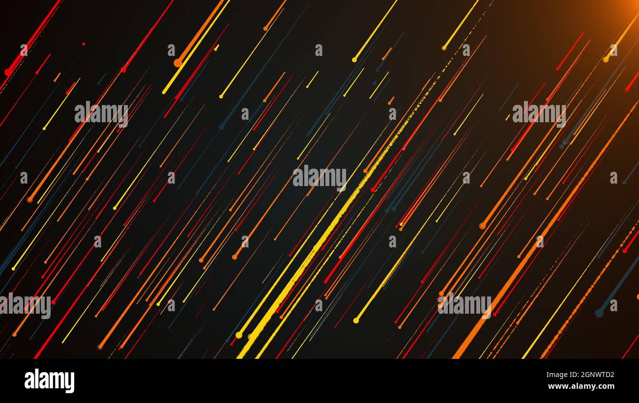 Computer generated colorful particles rain. 3d render chaotic backdrop ...