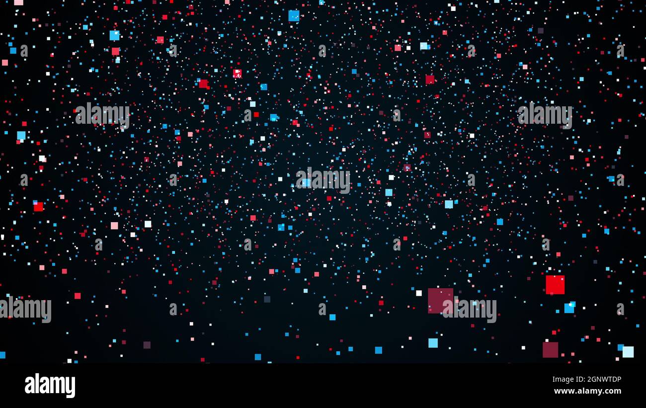 Space with flying colorful rectangles particles. Computer generated 3d ...