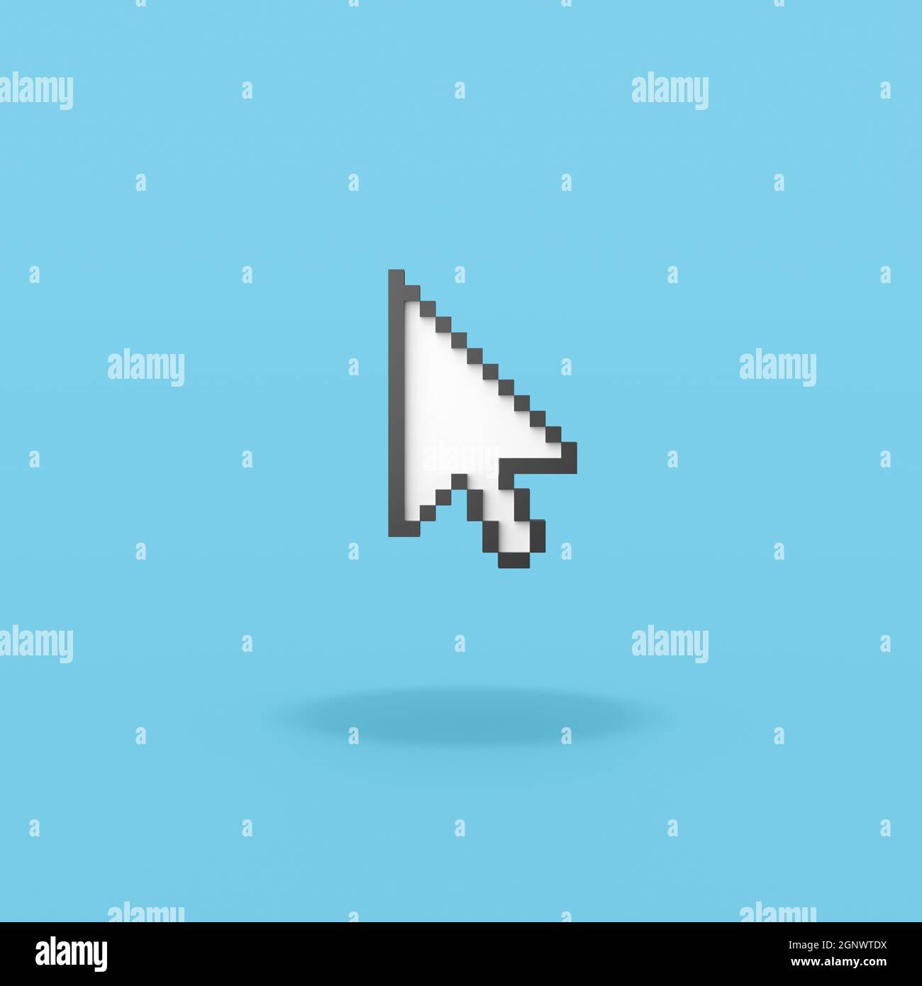 Arrow Mouse Pointer Pixelated on Flat Blue Background with Shadow 3D ...