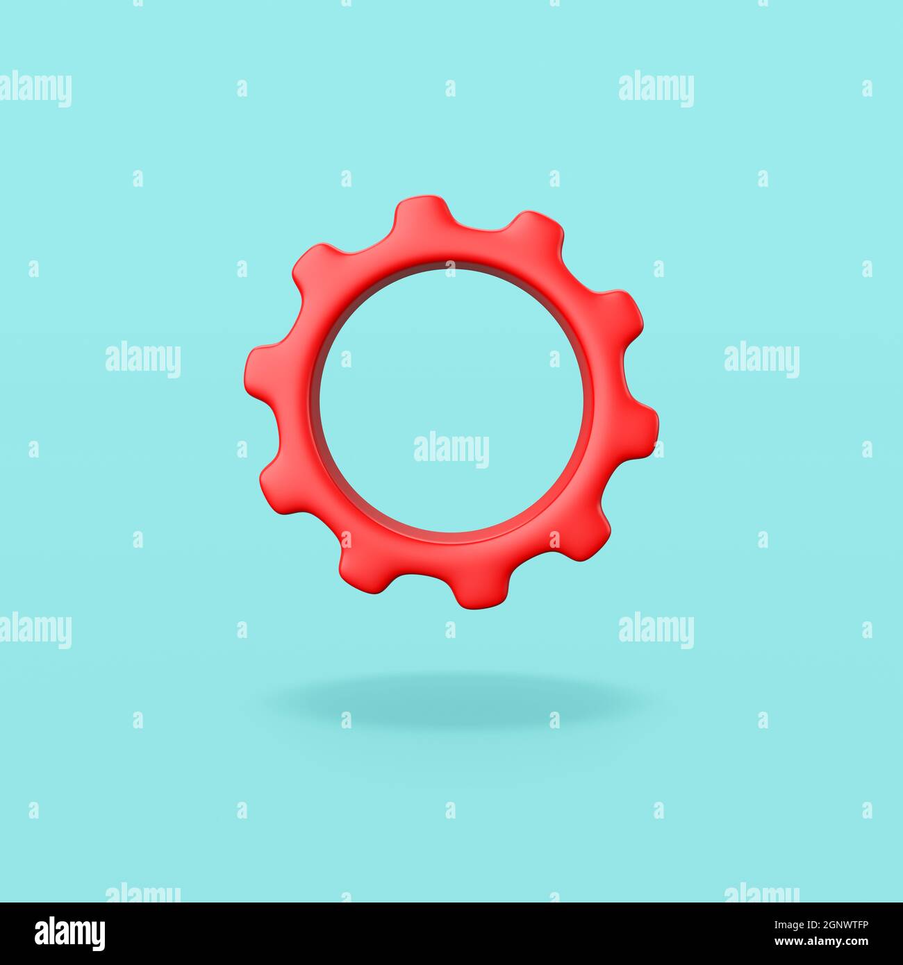 One Single Red Gear on Flat Light Blue Background with Shadow 3D ...