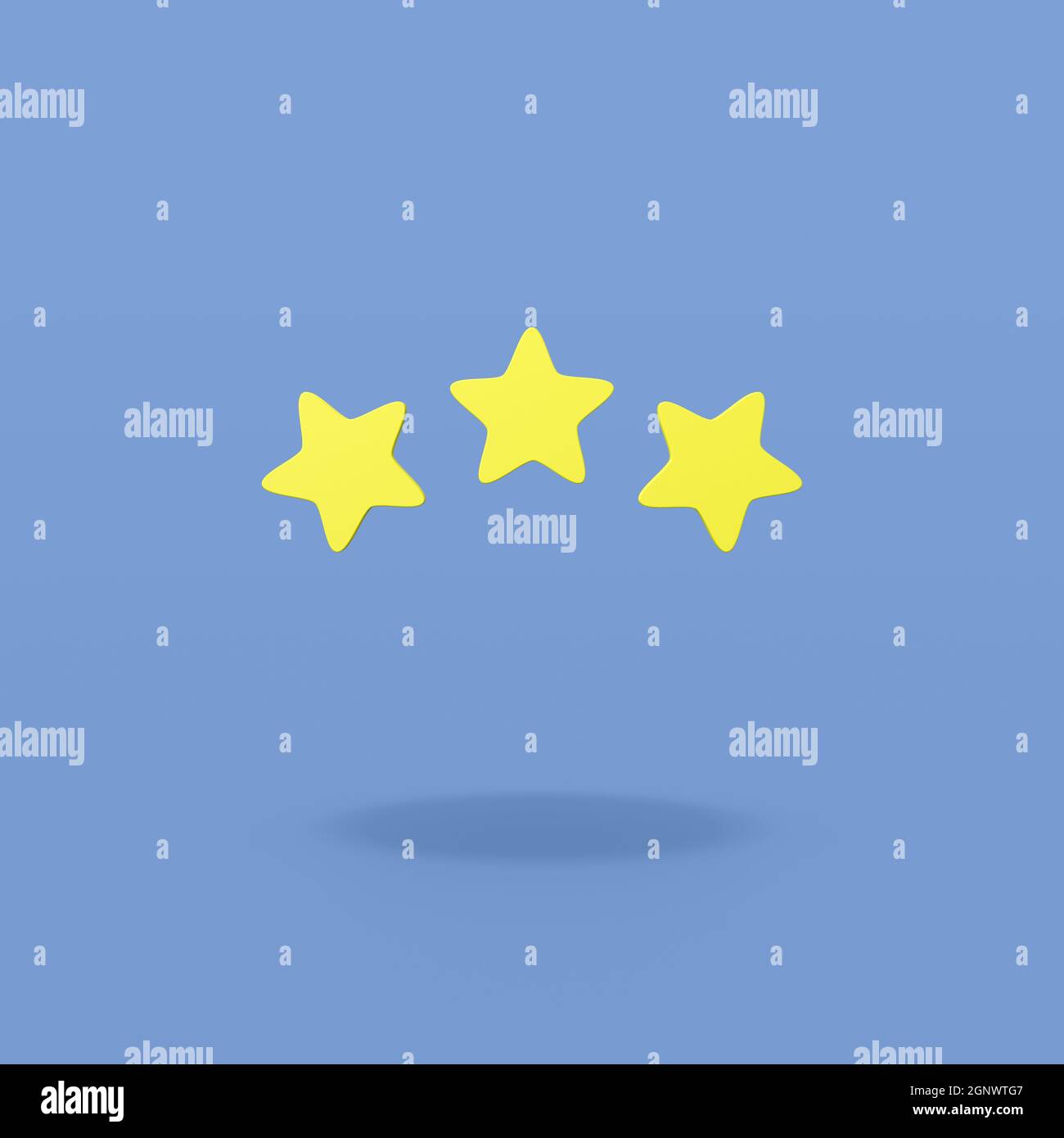 Three Yellow Stars Shapes on Flat Blue Background with Shadow 3D ...