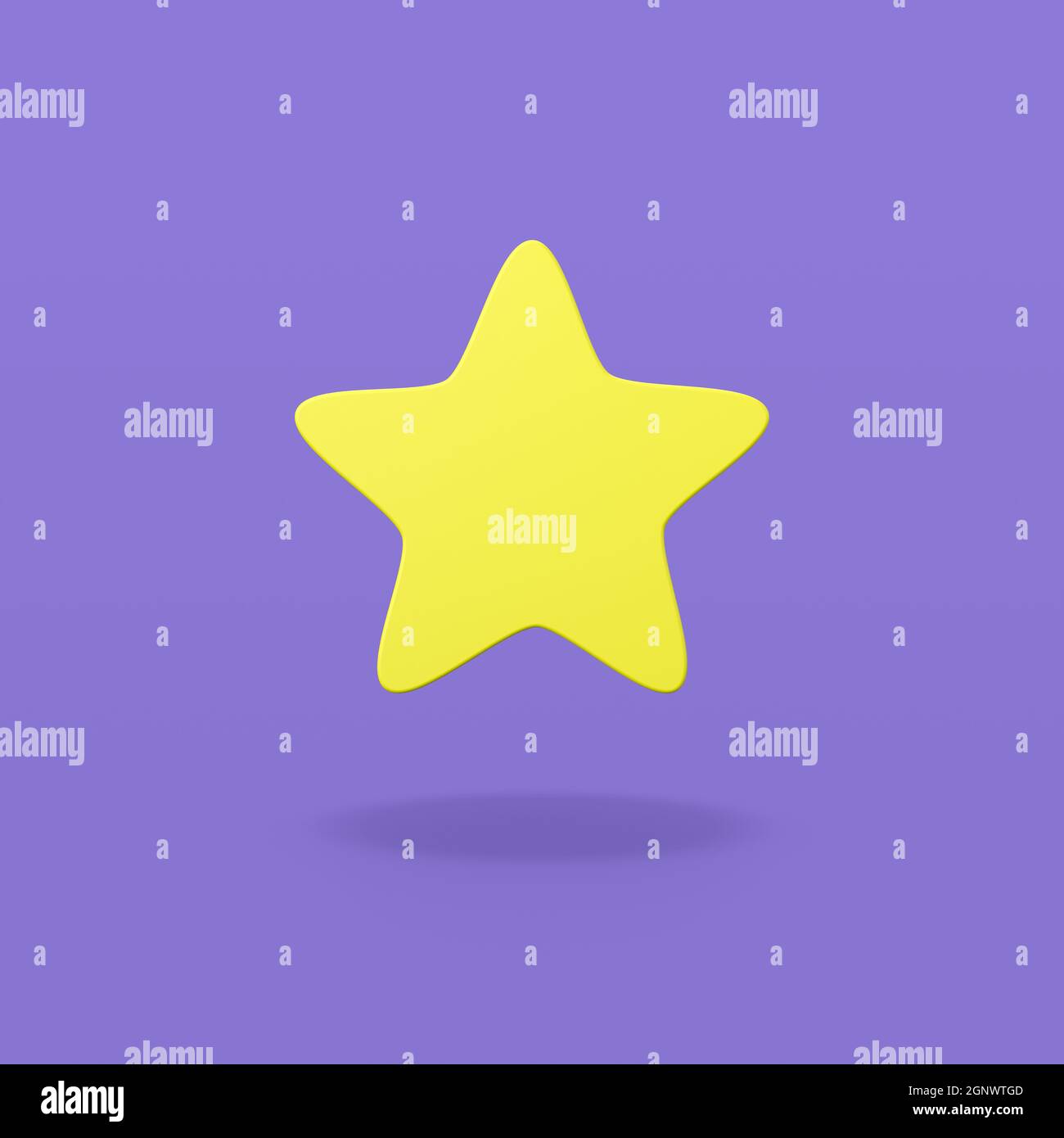 One Single Yellow Star Shape on Flat Purple Background with Shadow 3D ...