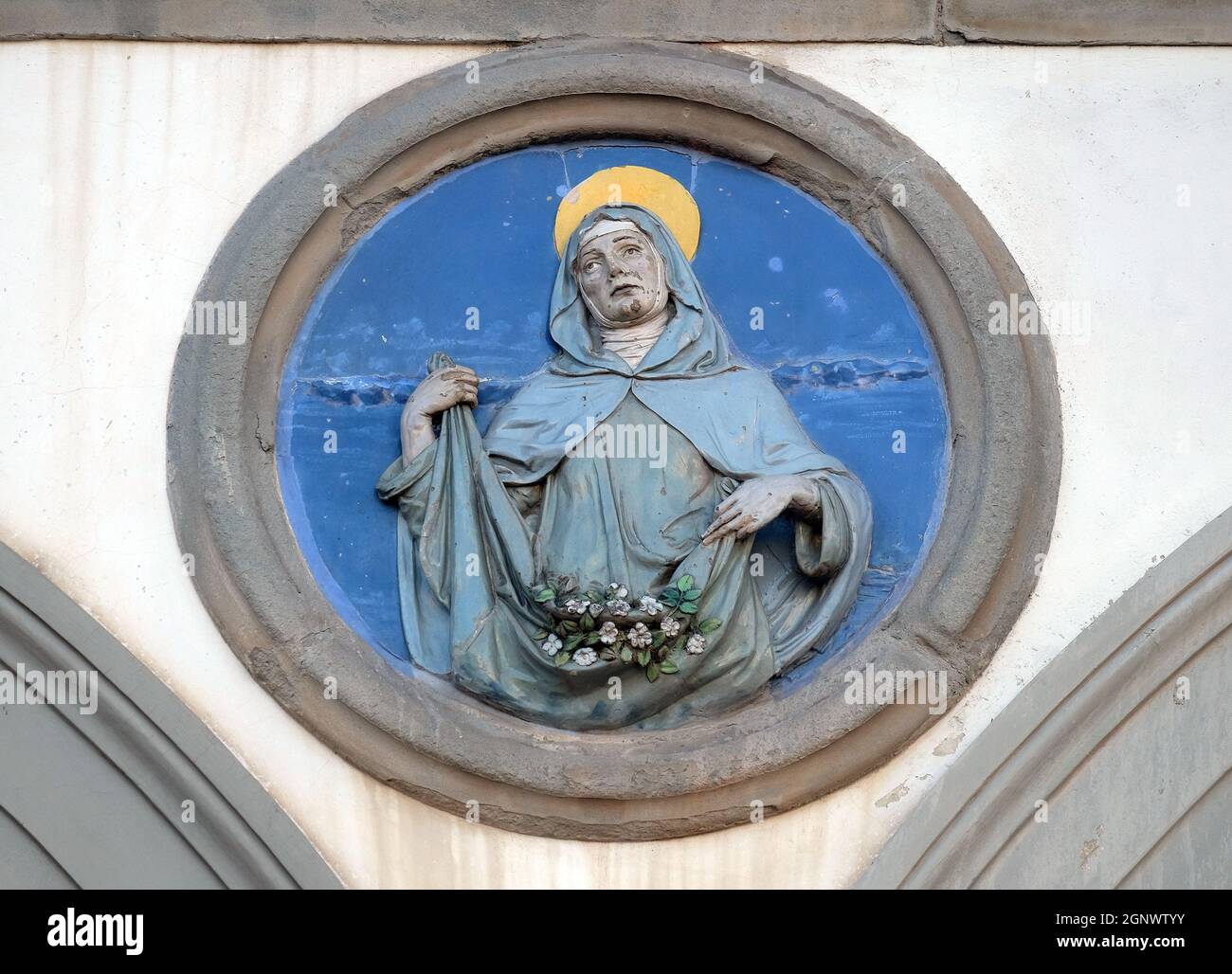 St. Elizabeth, glazed terracotta tondo by Andrea della Robbia, located ...