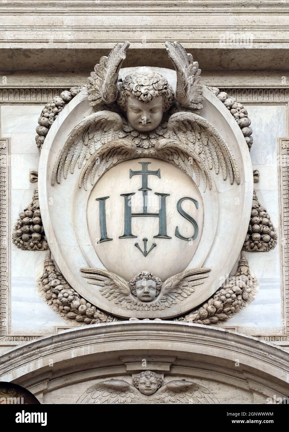 Christogram IHS, facade of the Church of the Gesu, mother church of the ...