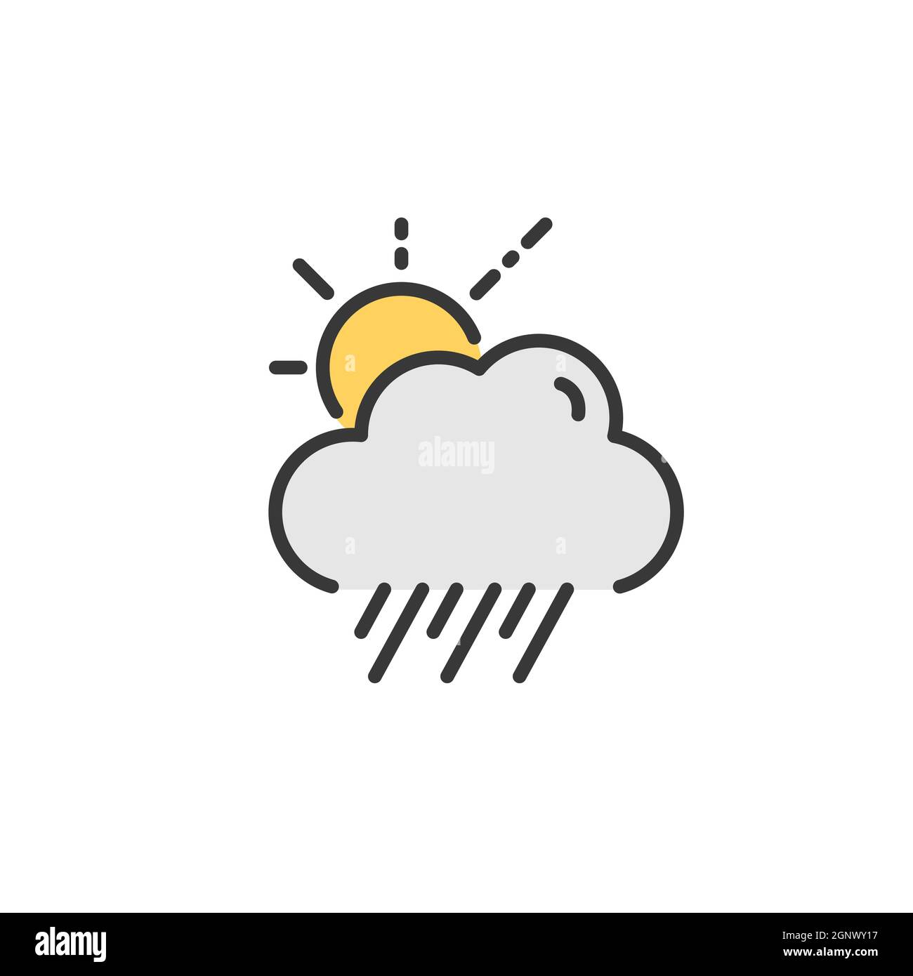 Rain, cloud and sun. Filled color icon. Weather vector illustration ...