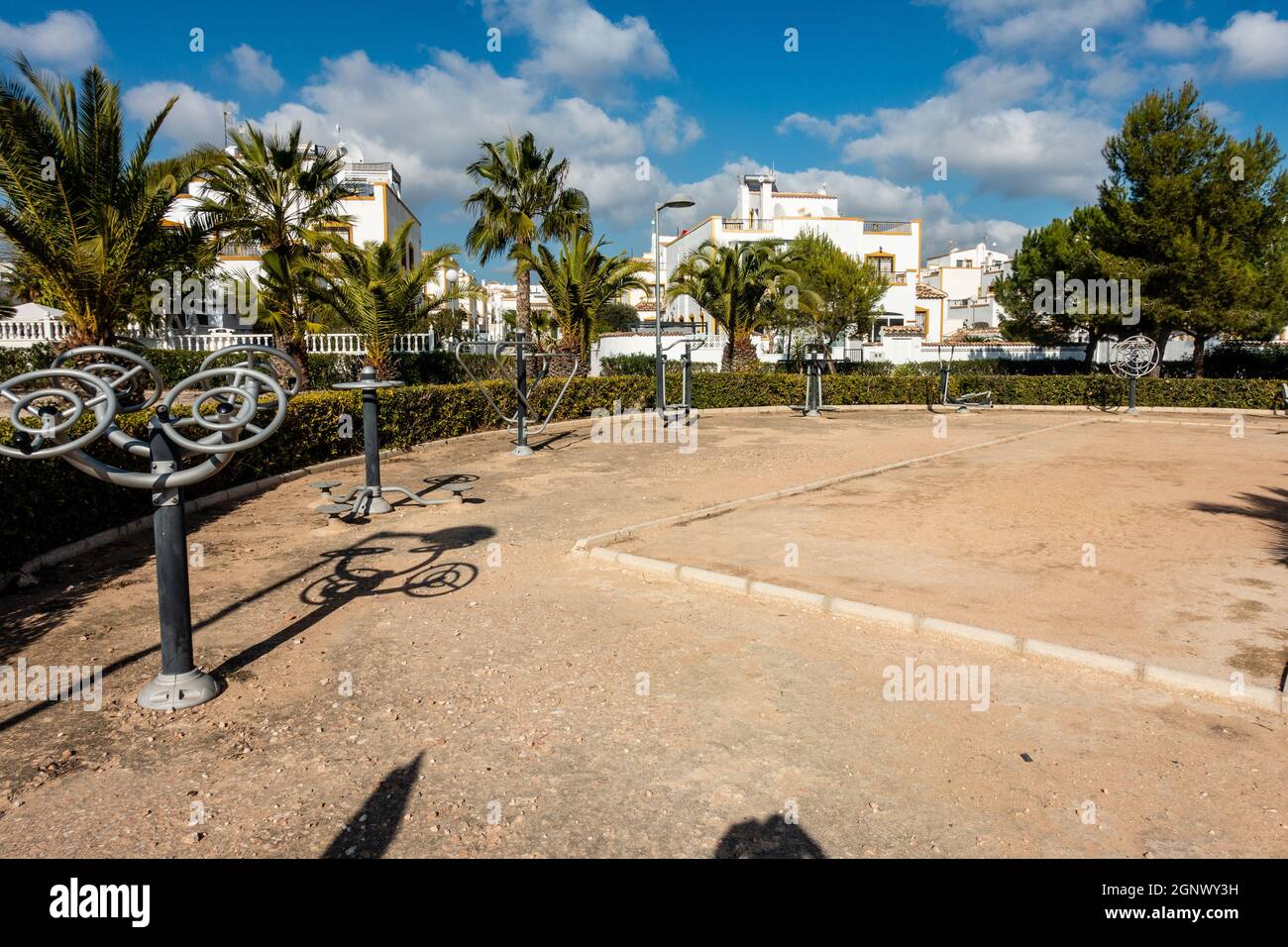 exercise equipment for public use, outdoors in spanish park area Stock ...