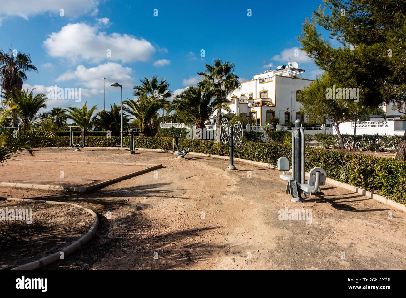 exercise equipment for public use, outdoors in spanish park area Stock ...