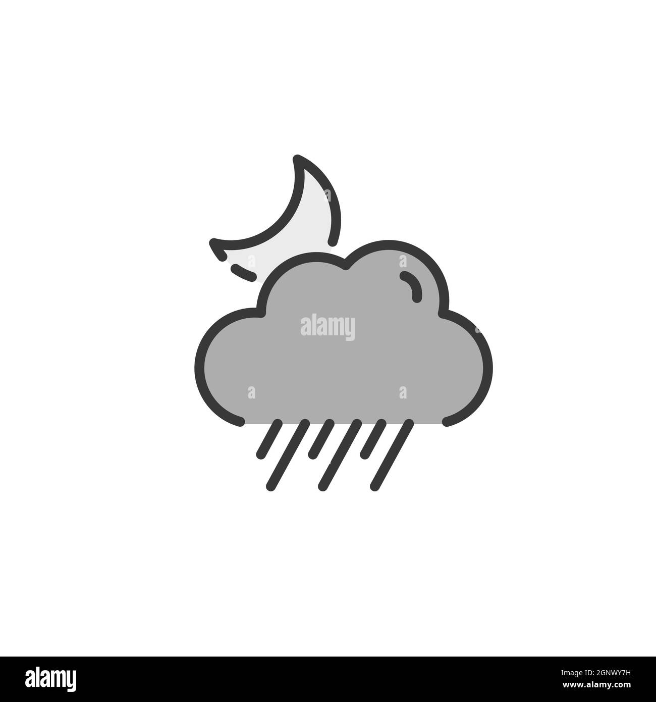 Rain, cloud and moon. Filled color icon. Weather vector illustration ...