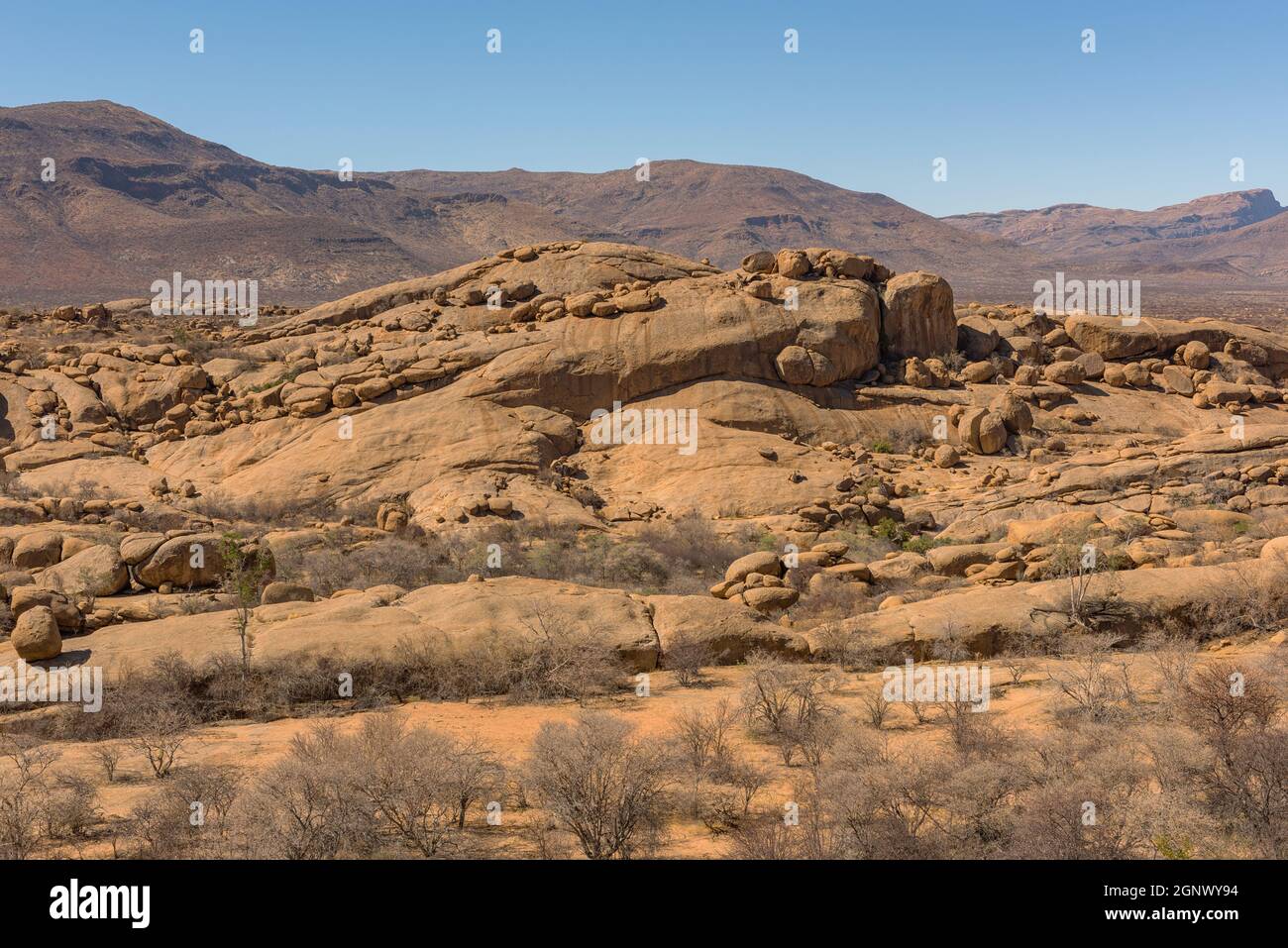 massive granite rock formation in the Erongo Mountains, Namibia Stock ...