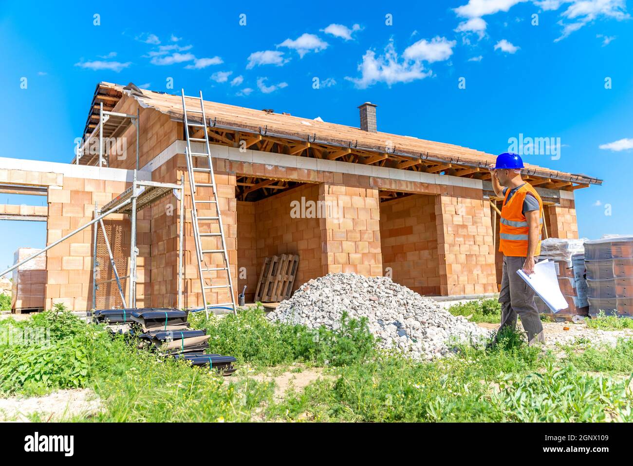 inspection of the construction project, manager on the construction ...