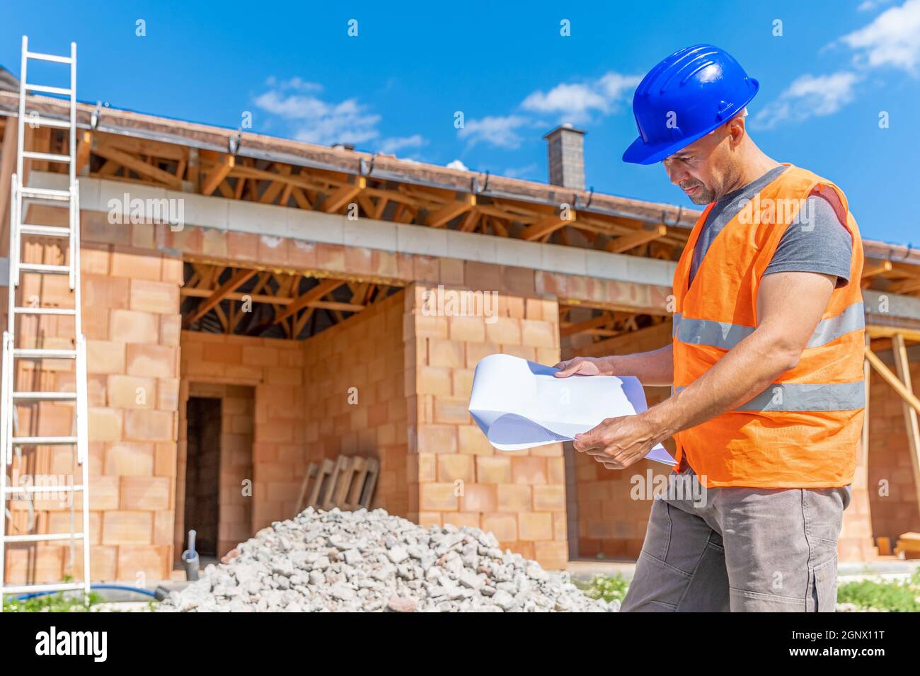 inspection of the construction project, manager on the construction ...