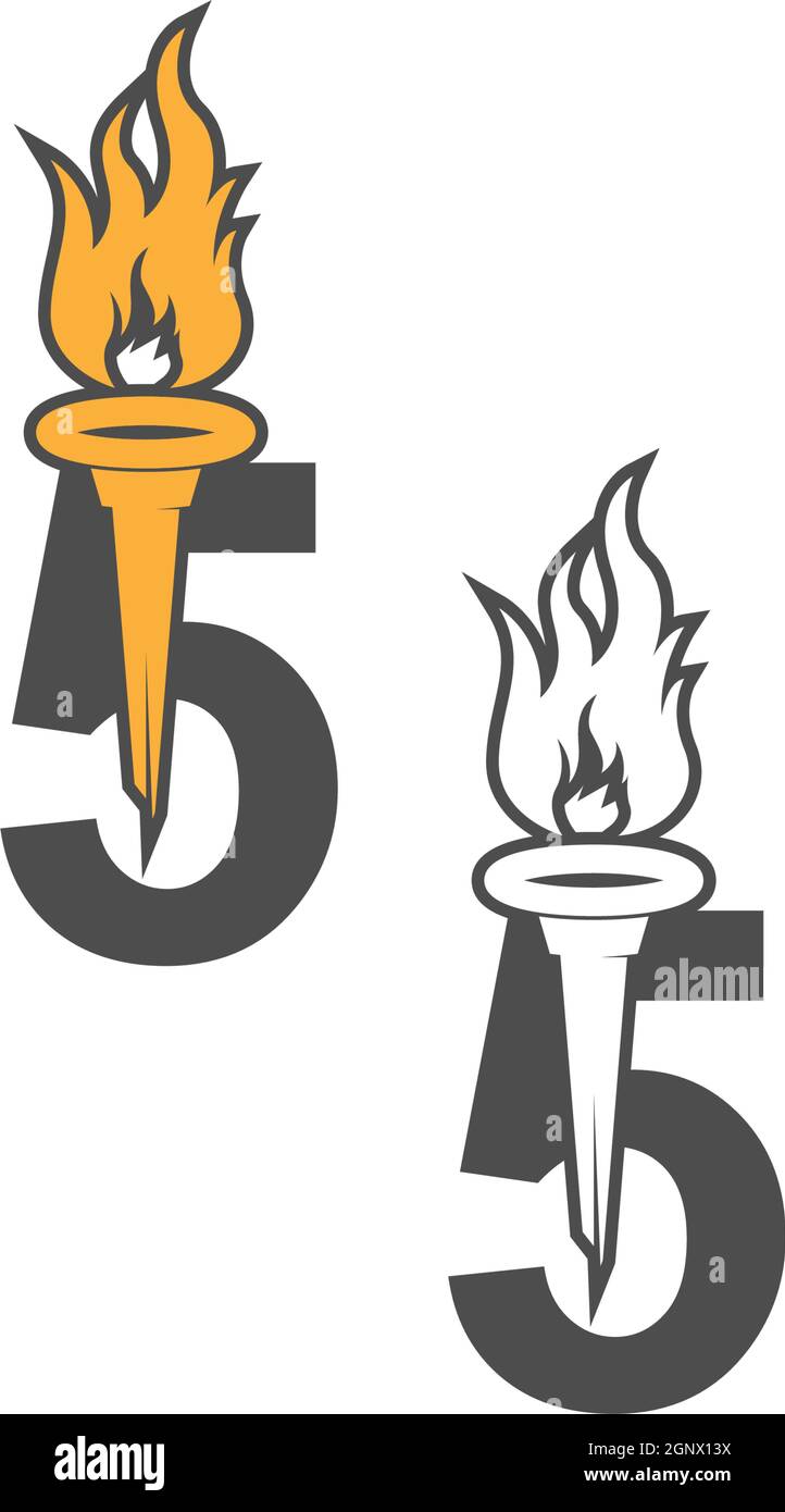 Number 5 icon logo combined with torch icon design Stock Vector Image ...
