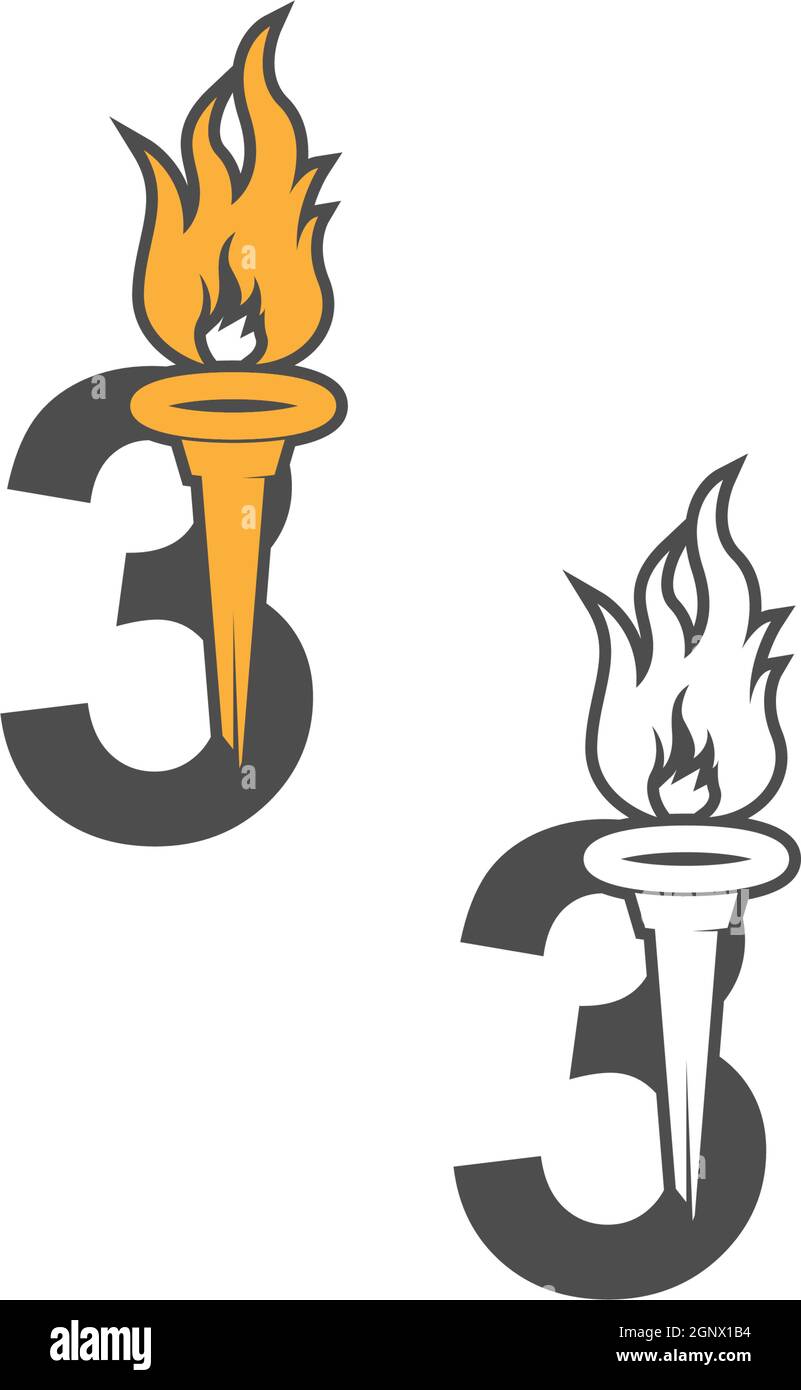 Number 3 icon logo combined with torch icon design Stock Vector Image ...