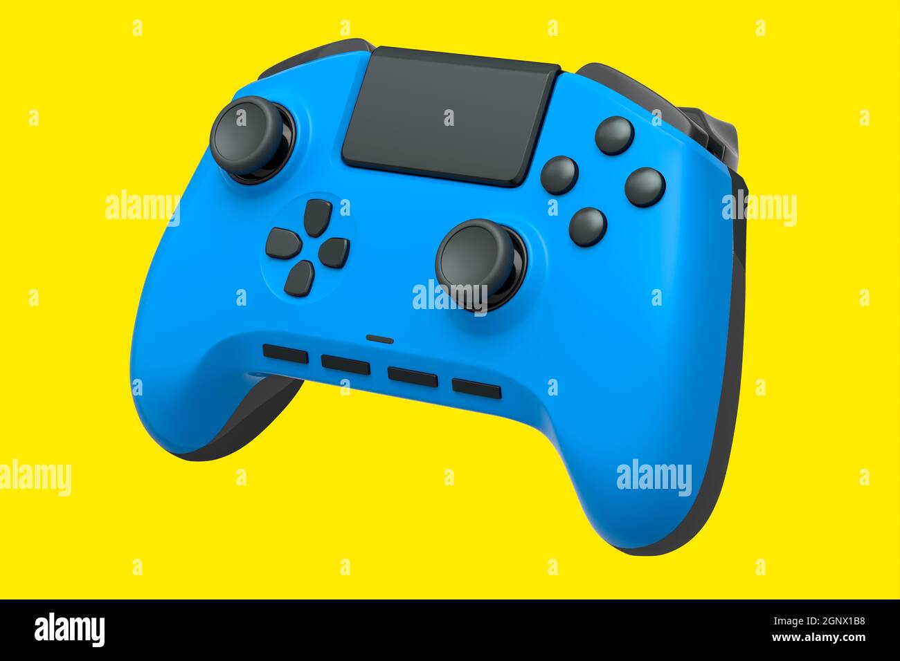 Realistic blue joystick for video game controller on yellow background ...