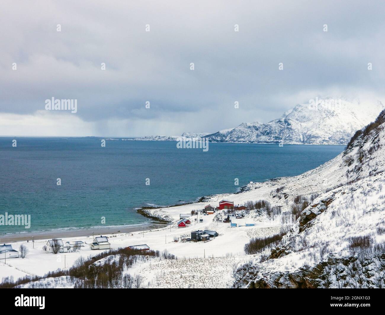 Landscape in wintertime oon the island Kvaloya in Norway Stock Photo ...