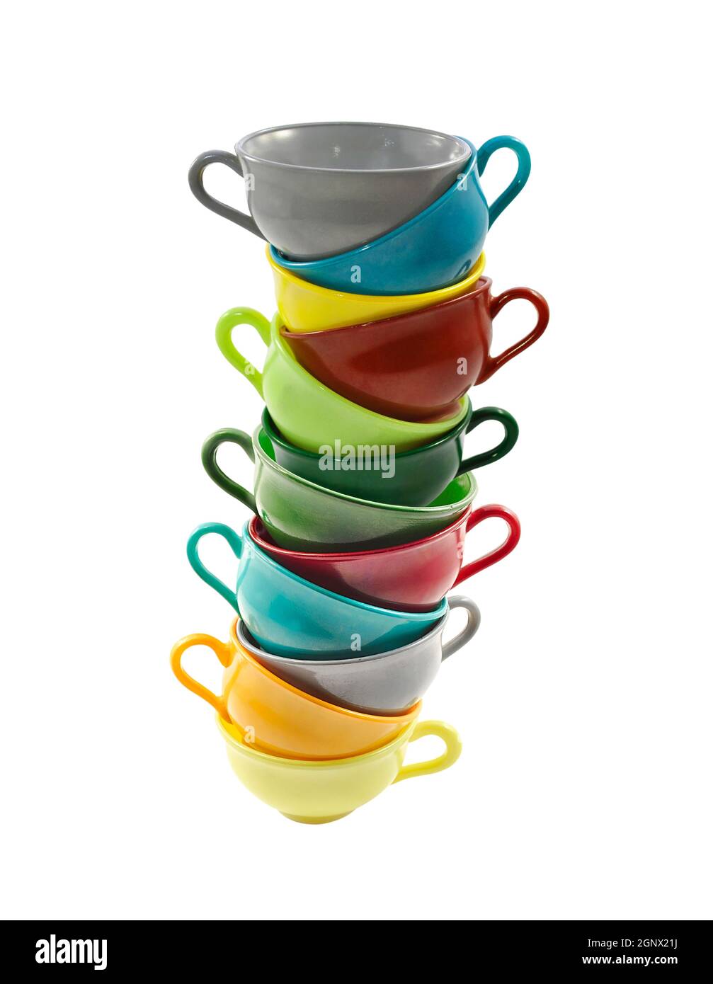 Stack of colorful coffee or tea cups isolated on white background Stock ...