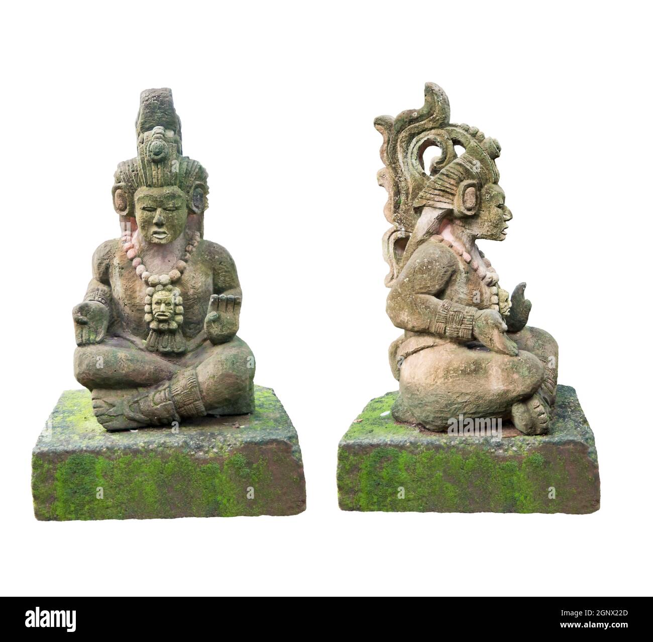 Ancient Mayan Statue isolated on white background. Front and side view ...