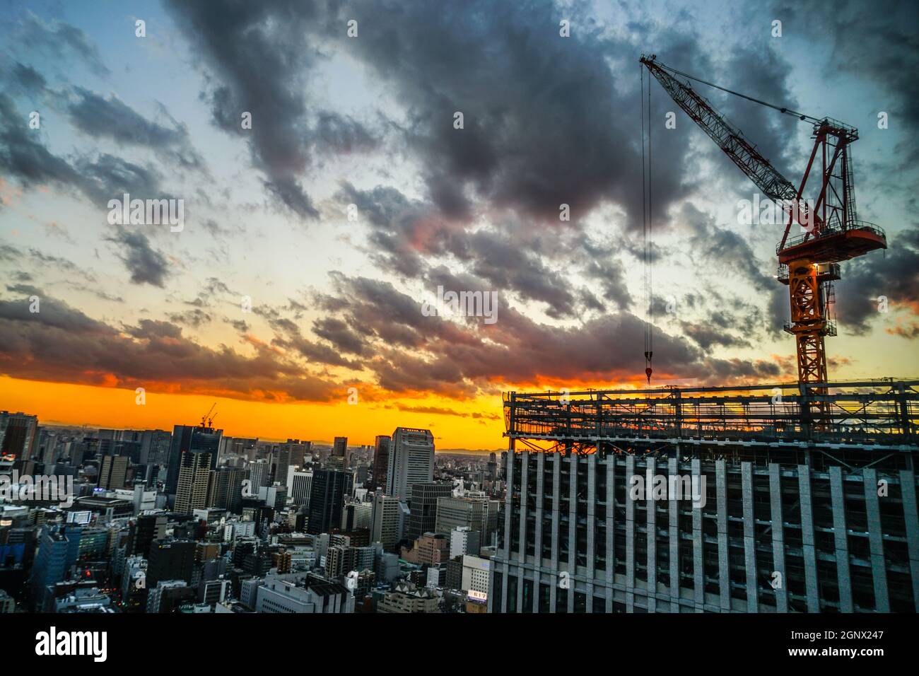 Construction site of a high-rise building. Shooting Location: Tokyo ...