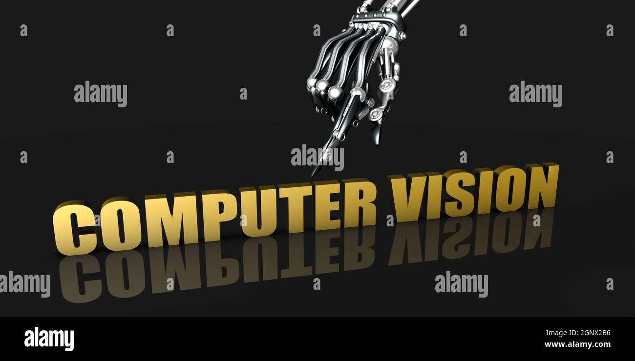 Computer vision Industry with Robotic Hand Pointing on Black Background ...