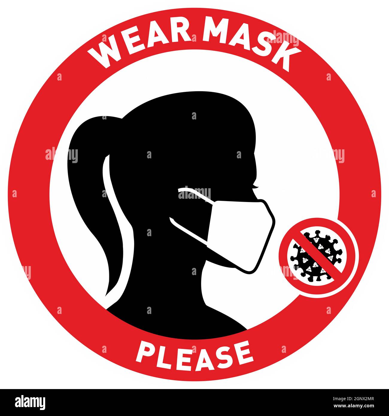Vector red circle sign with text wear mask please. Character with white ...